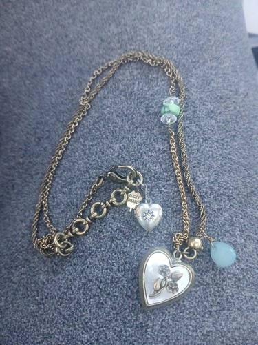 Lucky Brand Mother Of Pearl Heart Flower Pendant Charm And Tiny Locket ...