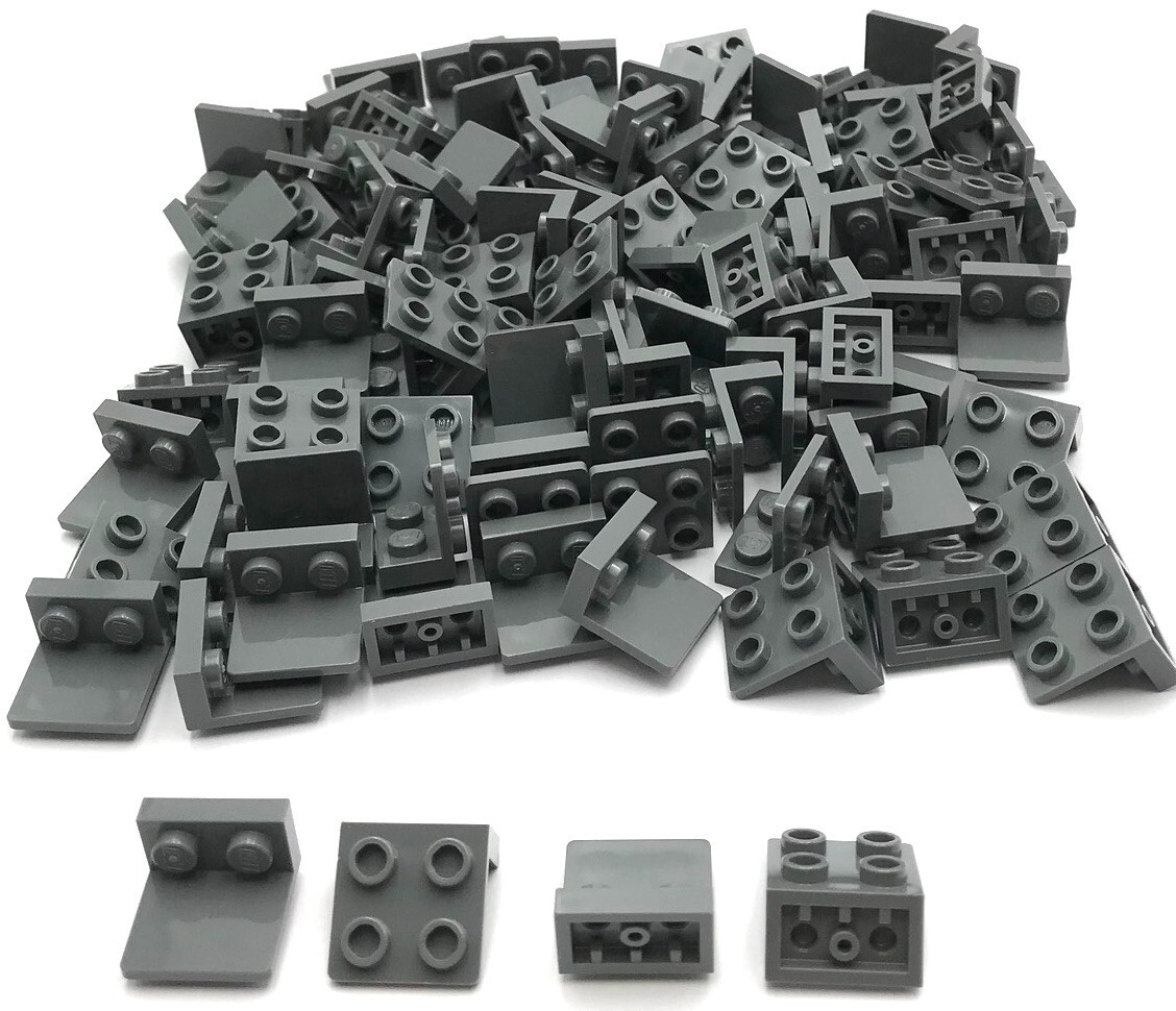 Lego 100 New Dark Bluish Gray Brackets 1 x 2 2 x 2 Inverted Parts | eBay