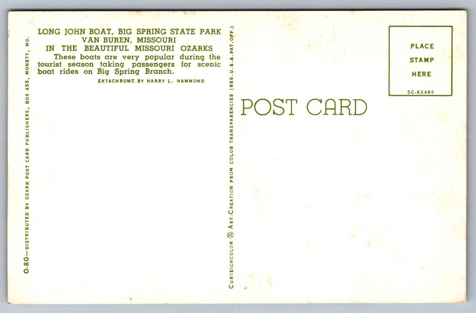 Postcard Long John Boat Big Spring State Park Van Buren Missouri E 20 ...