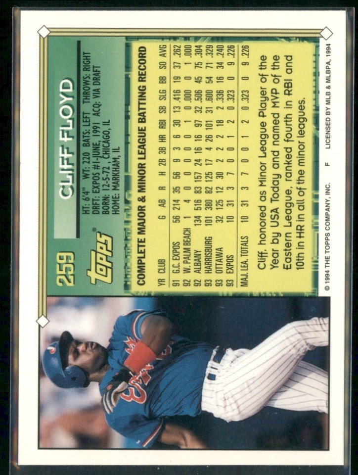 1994 Topps Gold - Future Star Cliff Floyd #259 | eBay UK