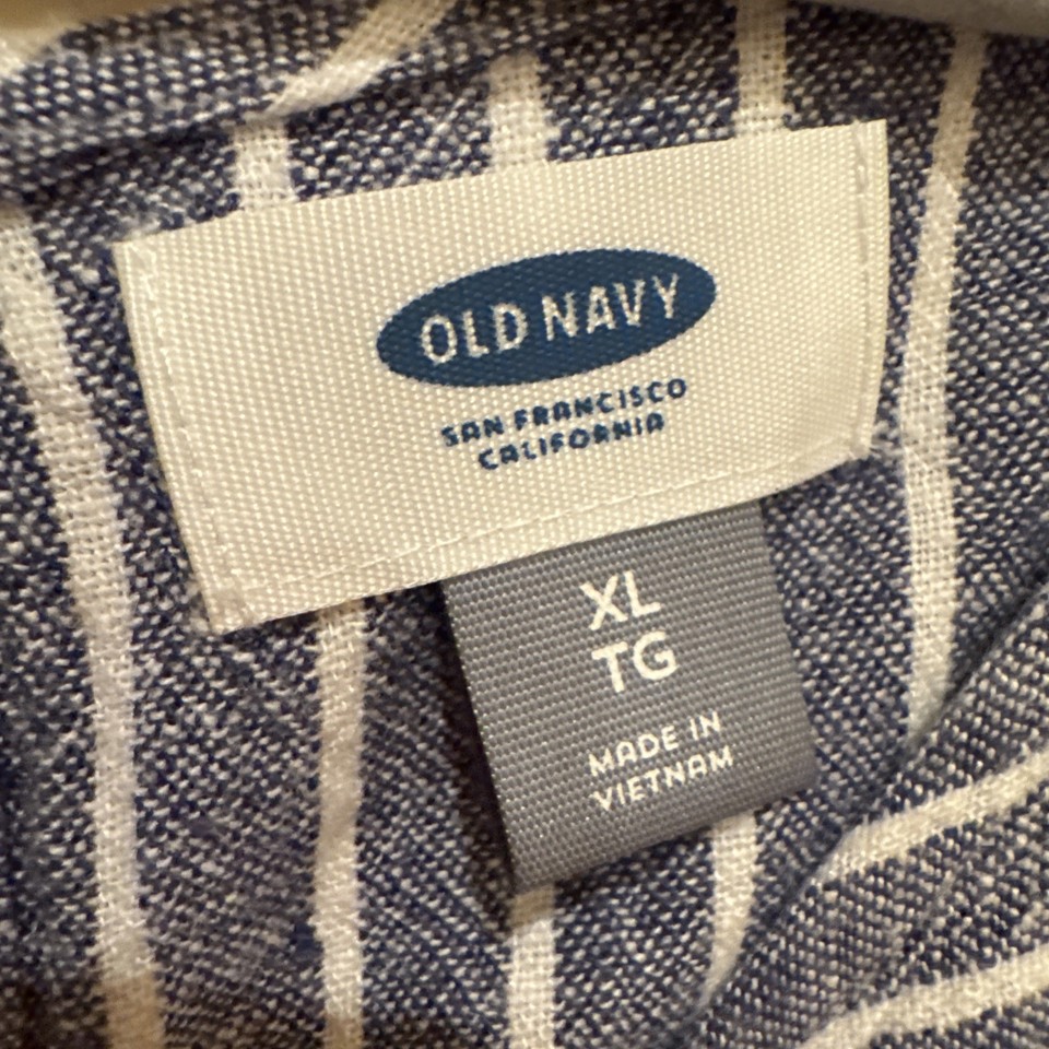Old Navy Woman XL Linen Blend Dress Short Sleeve Nautical Blue White ...