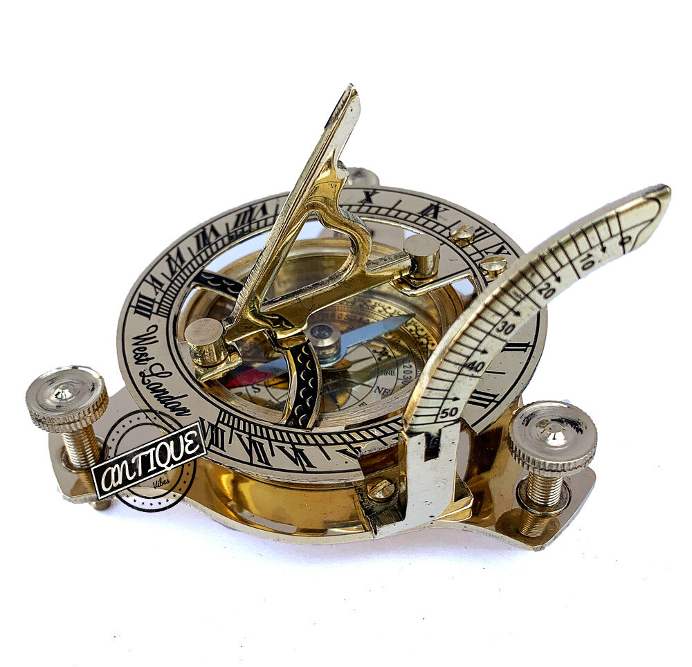 Sundial/Compass Brass Handmade Nautical Sun Dial Clock Travel/Camping ...