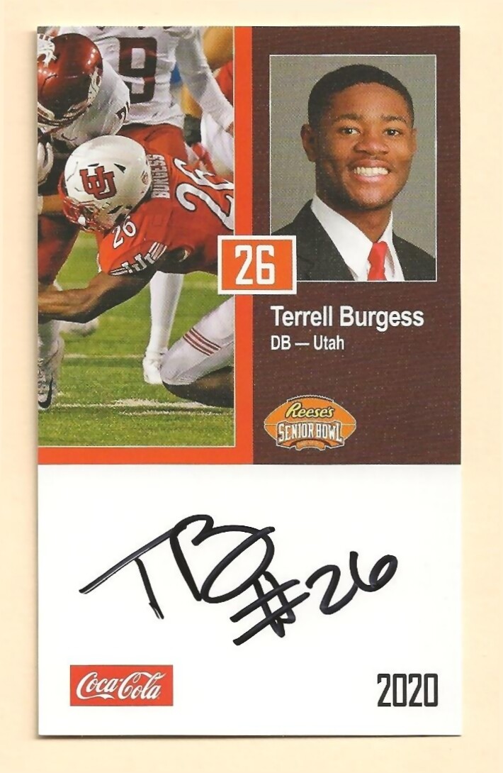 TERRELL BURGESS Signed/Autographed 2020 SENIOR BOWL CARD Utah Utes RAMS ...