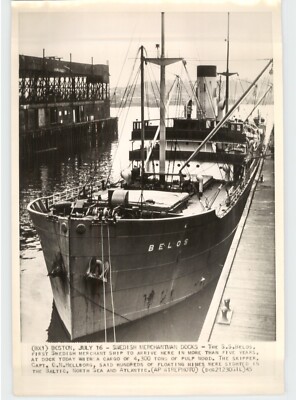 SWEDISH Merchant Ship SS 'BELOS' Docked in BOSTON Vintage 1945 Press ...