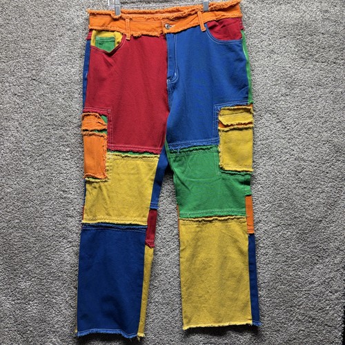 Fashion Patchwork Denim Pants Women’s 2XL Distressed Jeans Raw Hem ...