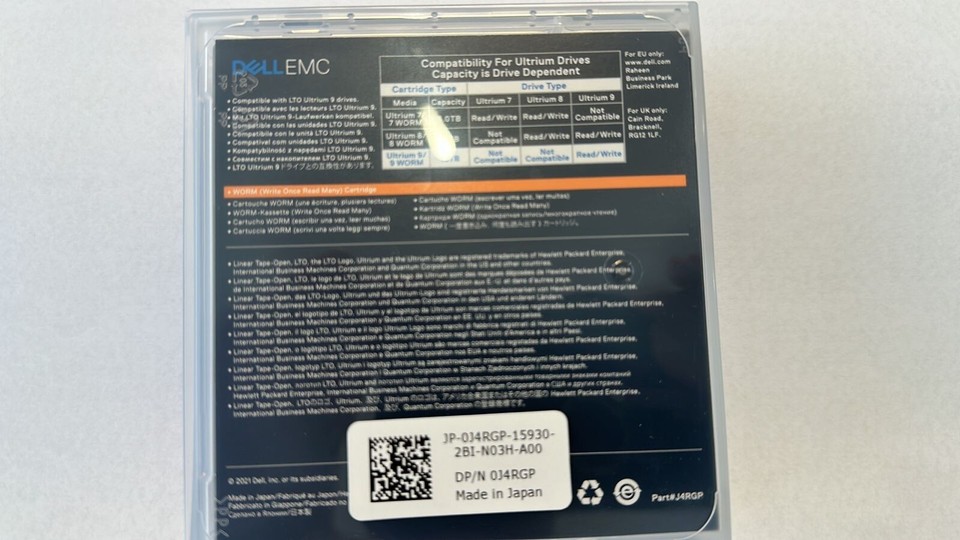 Dell/EMC 0J4RGP LTO 9 Ultrium 9 data cartridge 18TB/45TB WORM Write ...