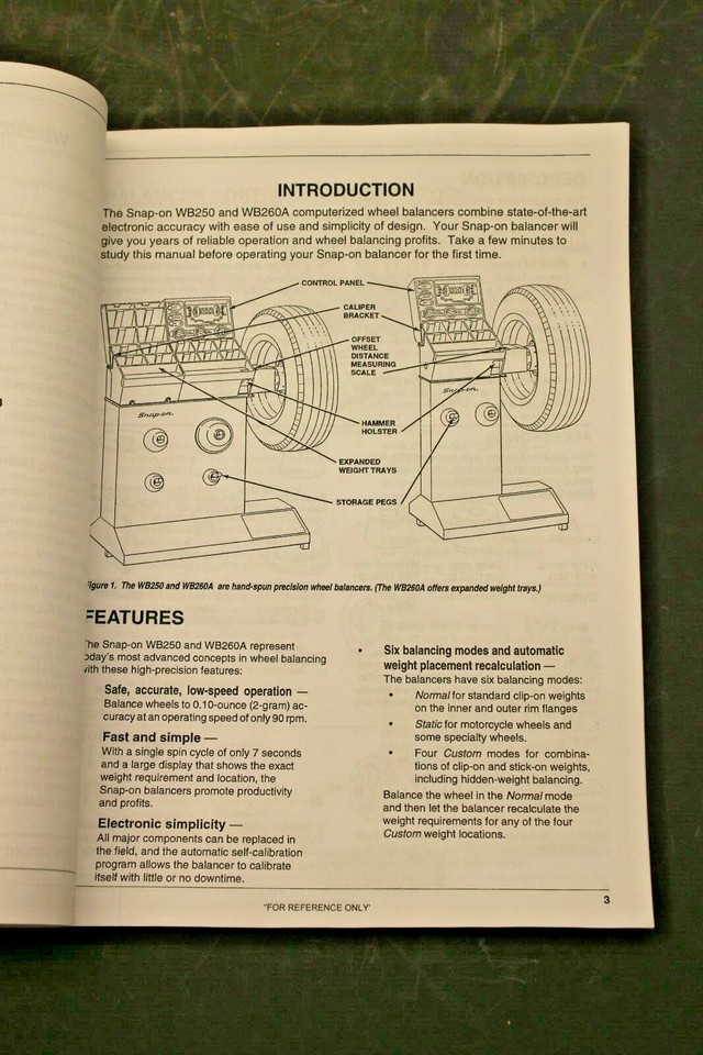 Snap On WB250 & WB260A Precision Wheel Balancer Users Manual Tire Spin ...