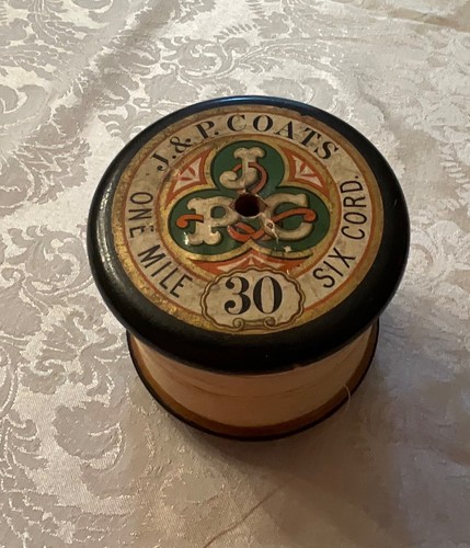 LARGE VINTAGE J&P COATS SEWING COTTON THREAD REEL SPOOL WOOD BOBBIN ...