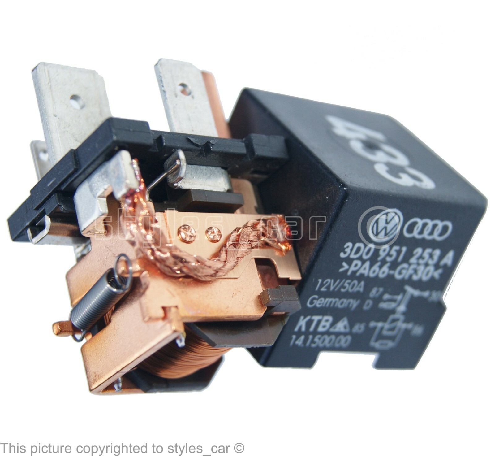 3D0951253A Audi VW Seat Skoda Black Relay (No.433) 5-Pin 12V/50A KTB ...