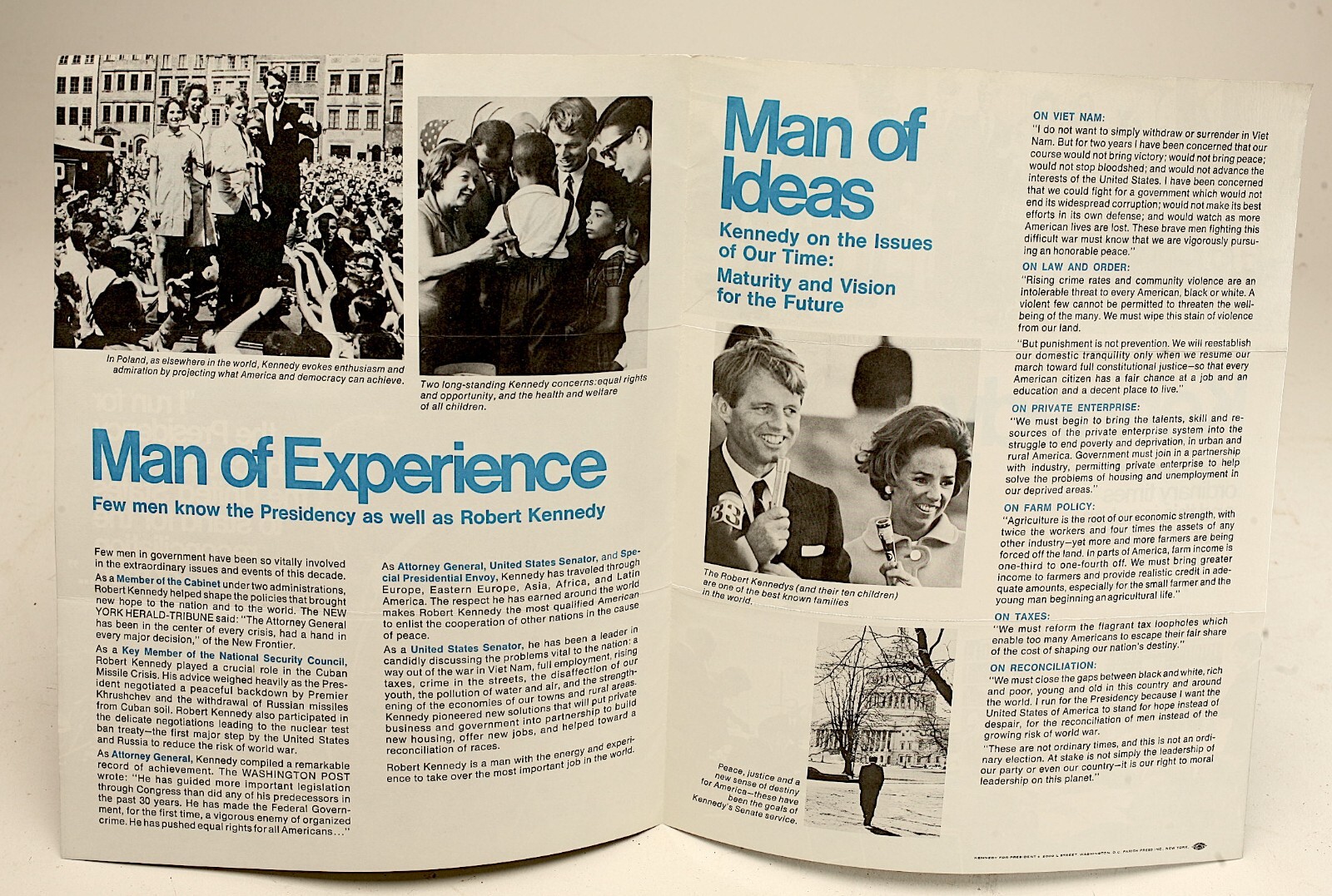 VINTAGE ROBERT BOBBY KENNEDY RFK POSTER CAMPAIGN BROCHURE PRO ...