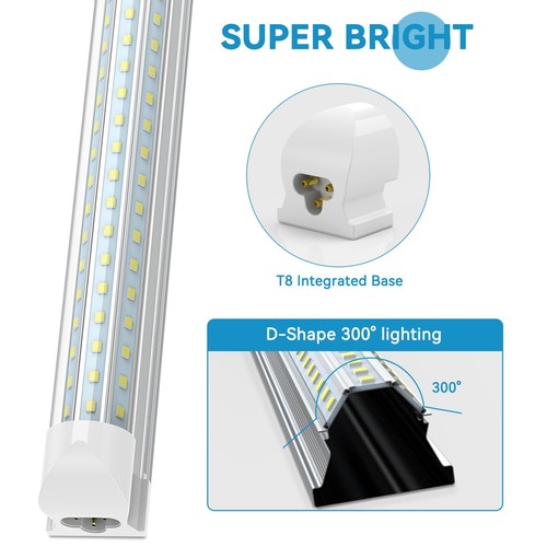 6FT LED Shop Light, D-Shape 72W 9360LM 6000K Cool White, Linkable T8 ...