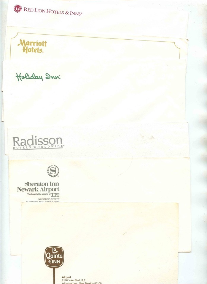 12 Different Hotel Envelopes Sheraton Marriott Radisson Red Lion Ramada ...