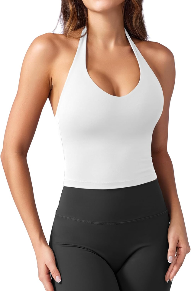Women'S Halter Crop Top V Neck Workout Going Out Tank Top Hazel Padded ...