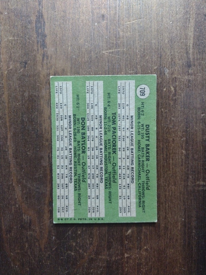 1971 TOPPS 709 DUSTY BAKER, TOM PACIOREK, DON BAYLOR ROOKIE rare Rare ...