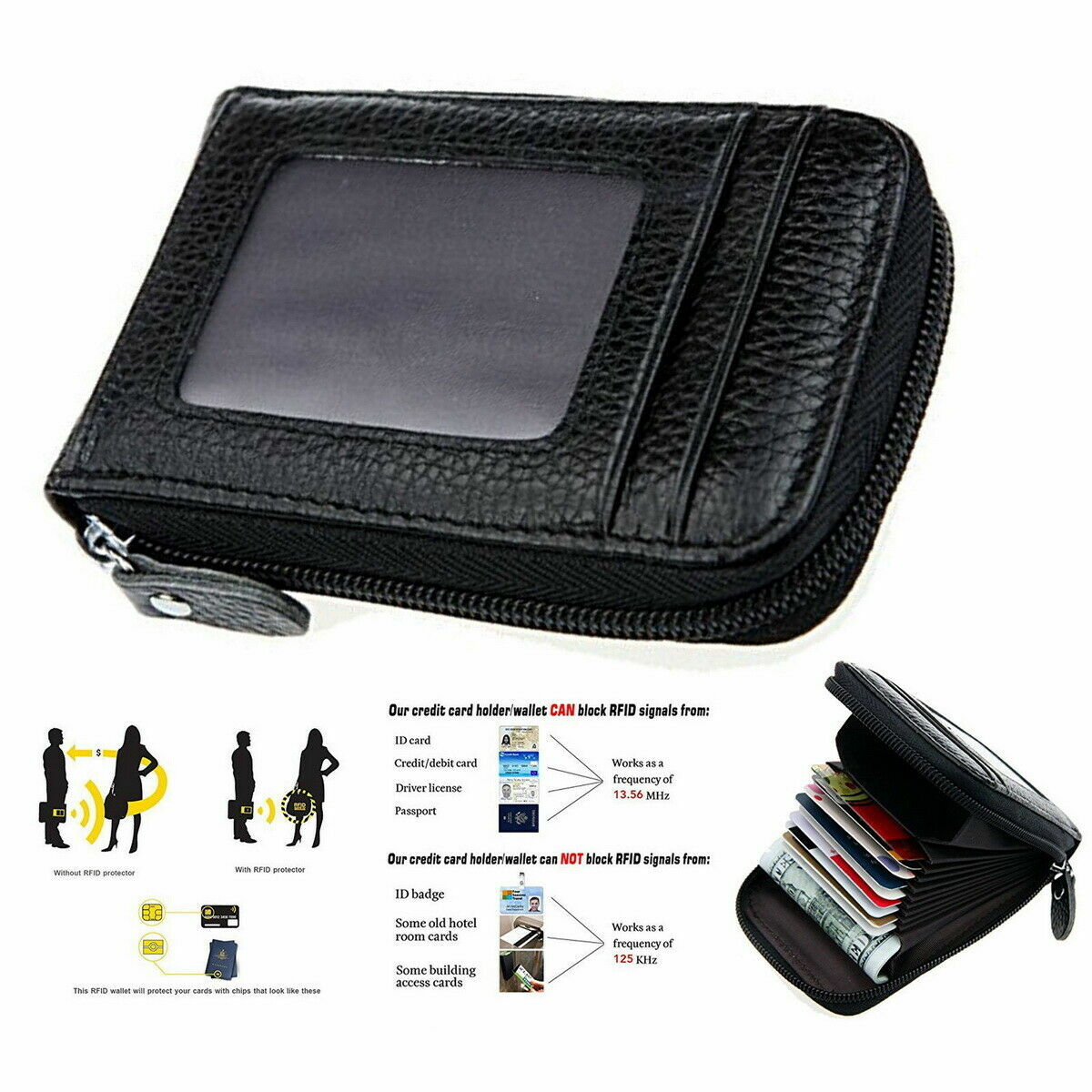 Men Women ID Card Short Wallet Leather RFID Credit Card Holder Blocking ...