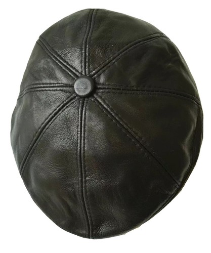 Leather Genuine 100% Sheepskin Men's 8 Panel Flat Cap Soft Elasticated ...