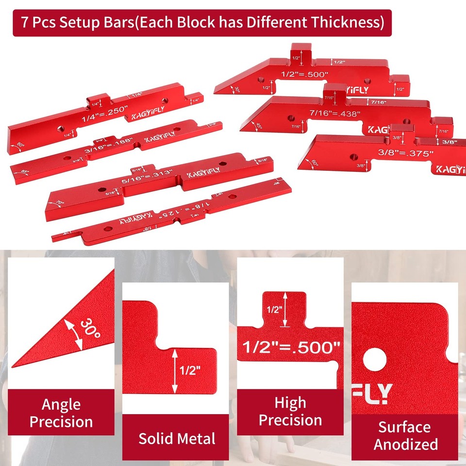 Router Table Setup Bars, 7pcs Aluminum Precision Setup Blocks Height ...