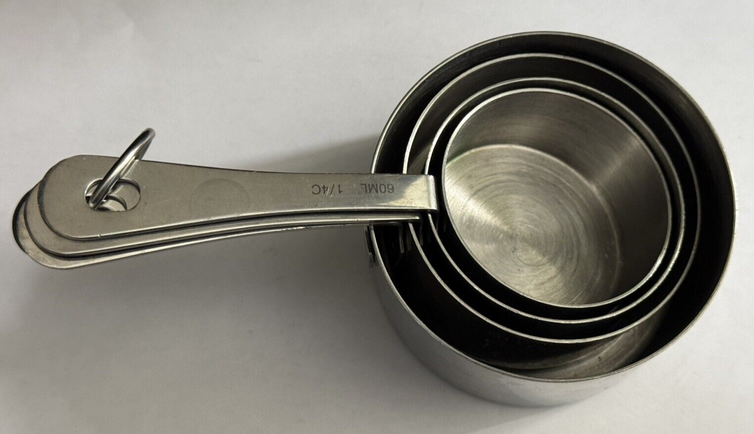 Oneida Stainless Steel 4pc Measuring Cup Set 1 Cup, 1/2 Cup, 1/3 Cup, 1 ...