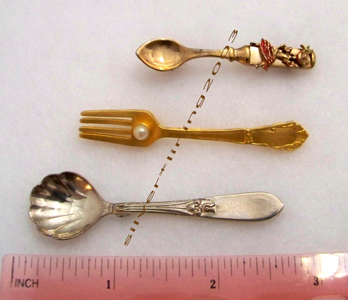 VINTAGE MINI 3 PINS/BROOCH 1 STERLING Spoons & Fork | eBay