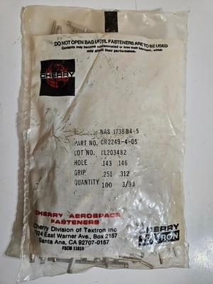Cherry CherryLock Blind Rivets BH NAS1738B4-5, CR2249-4-05 Sealed Bag ...