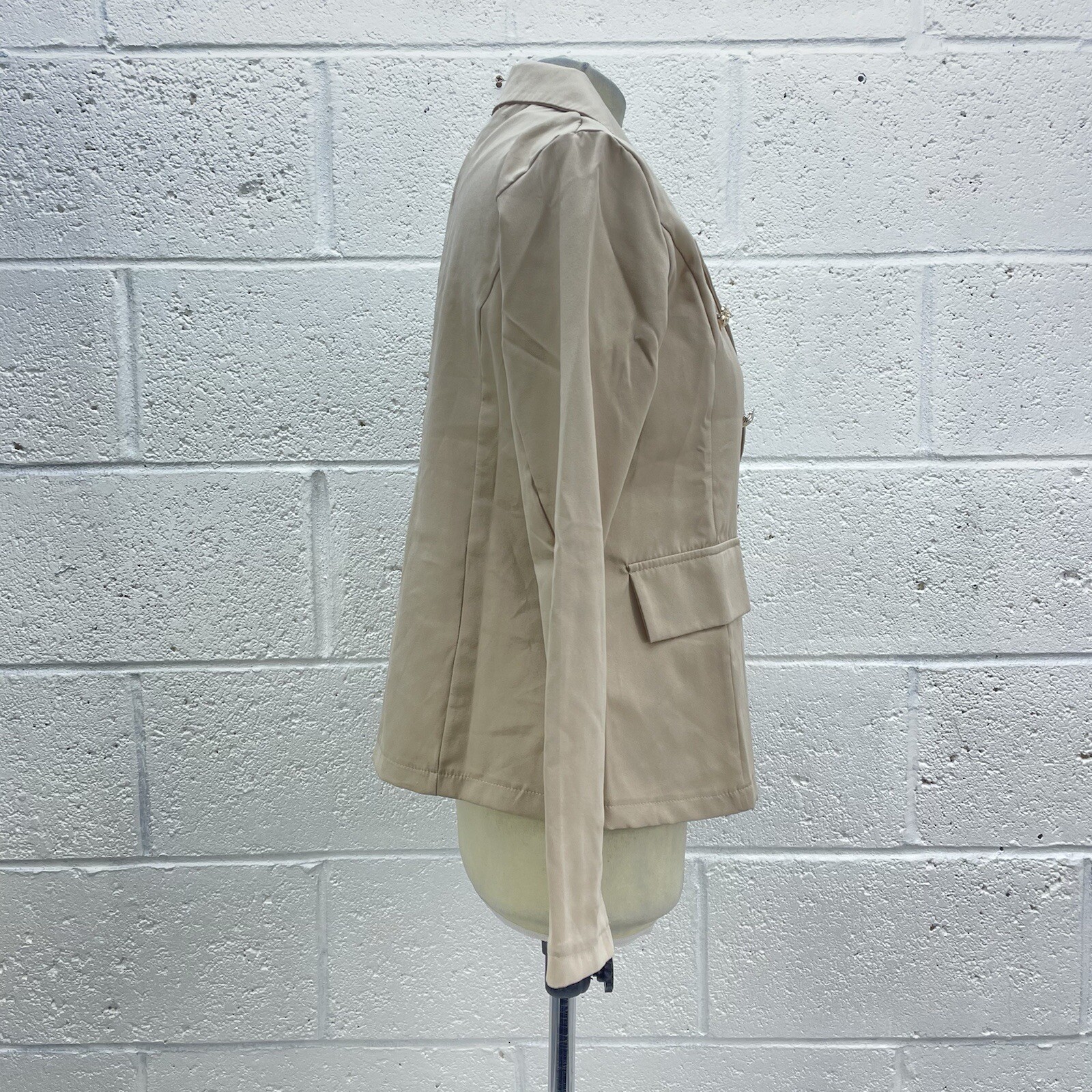 CREAM TAN BLAZER JACKET LIGHTWEIGHT GOLD BUTTON DETIAL WRAP FRONT Y2K ...