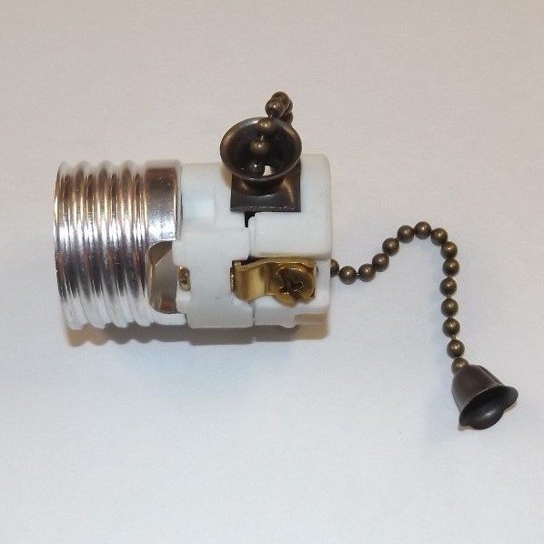 PORCELAIN PULL CHAIN LAMP SOCKET INTERIOR WITH ANTIQUE BRASS CHAIN NEW ...