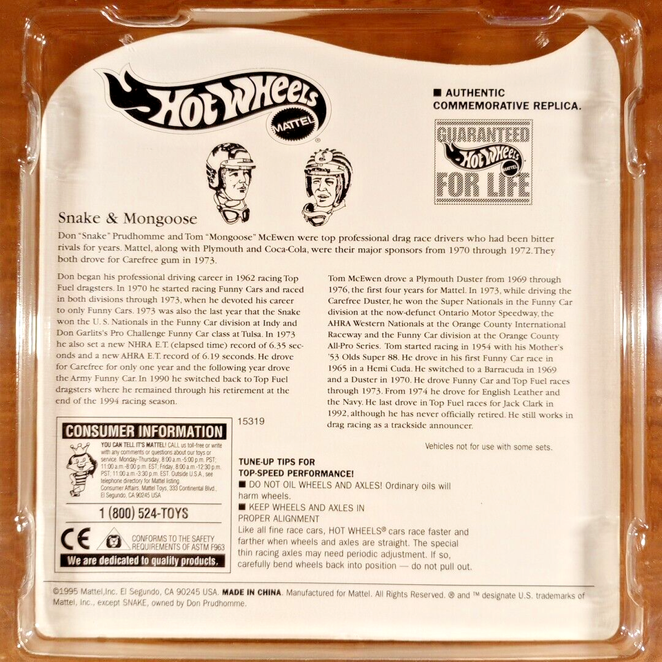 Hot Wheels Vintage Collection Mongoose Vs. Snake Redline White China ...