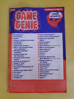 Game Genie Code Update Book Vol1 No3 | eBay