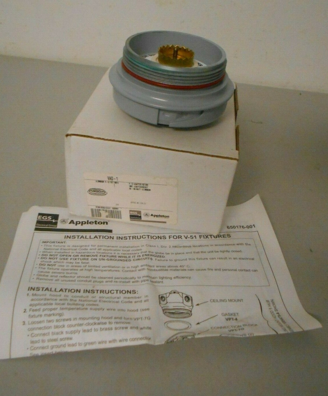 Appleton VAD-1 Copper-Free Aluminum Adapter Socket 60 - 150 W Lamp Type ...