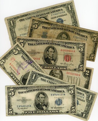 9 Old Paper Money Silver Certificates & US Notes 1928 1934 1935 1953 ...