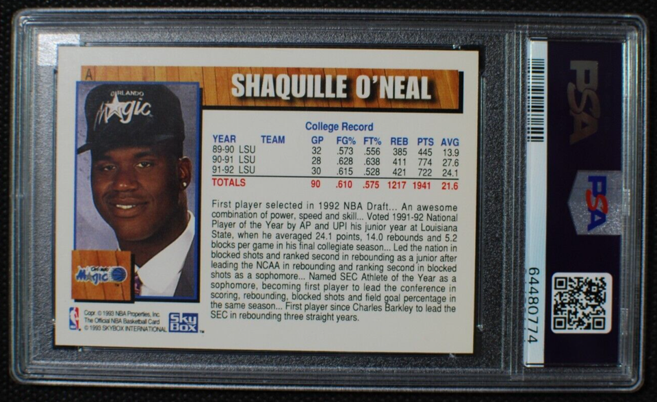 🌟 SHAQUILLE O'NEAL - 1992-93 Hoops Draft Redemption #A SSP RC - PSA 10 ...