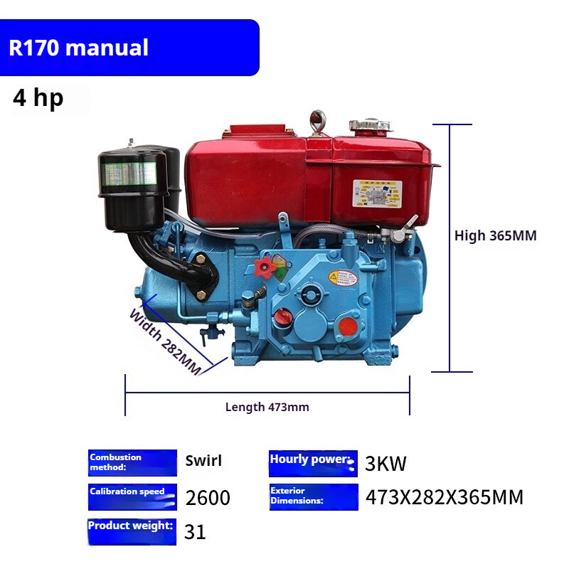 Single-cylinder Diesel Engine 175R Water-cooled 6/8 Hp Engine Electric ...