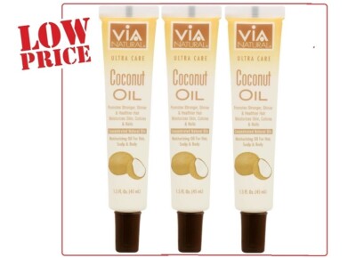3- VIA NATURAL COCONUT OIL Hydrates HAIR, SKIN, BODY 1.5oz New! | eBay