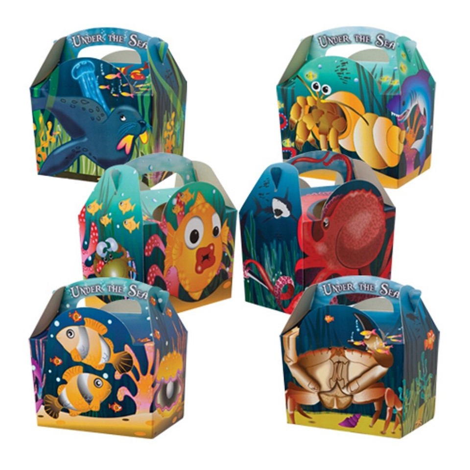 6 x Childrens Kids Themed Party Boxes Carry Food Meal Box Birthday Gift ...