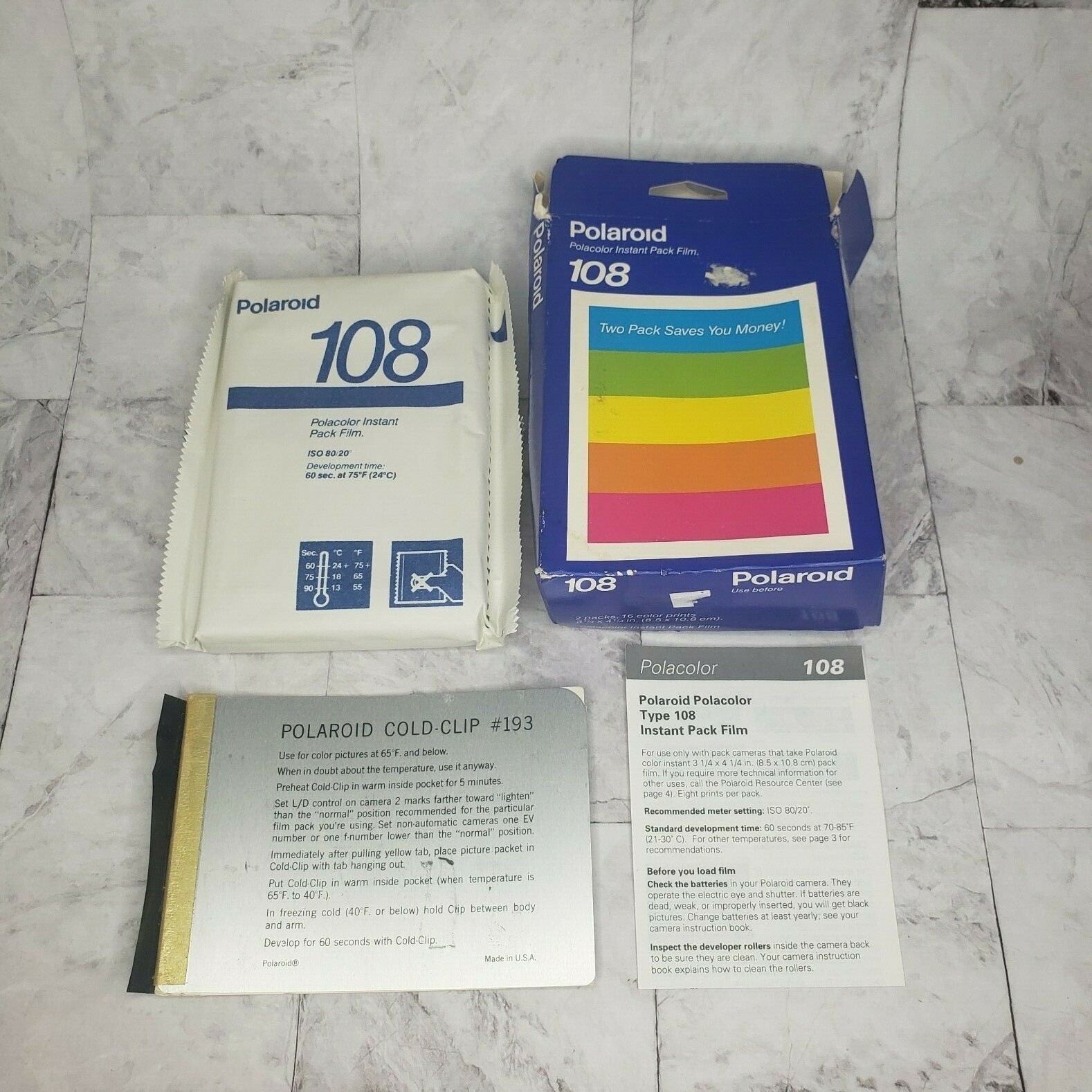 Vintage Polaroid Colorpack Instant Film Polacolor 108 & Cold Clip 193 ...
