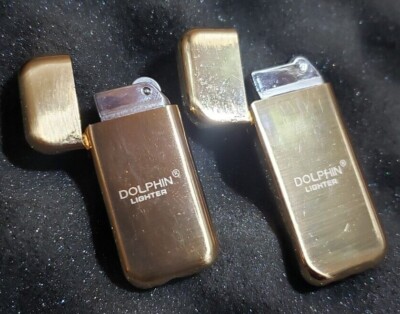 SLIM BUTANE LIGHTER Refillable Dolphin Vintage Style Solid Classic Fast ...