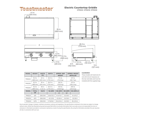 Toastmaster TMGE36, 36-Inch Countertop Electric Griddle, UL | eBay