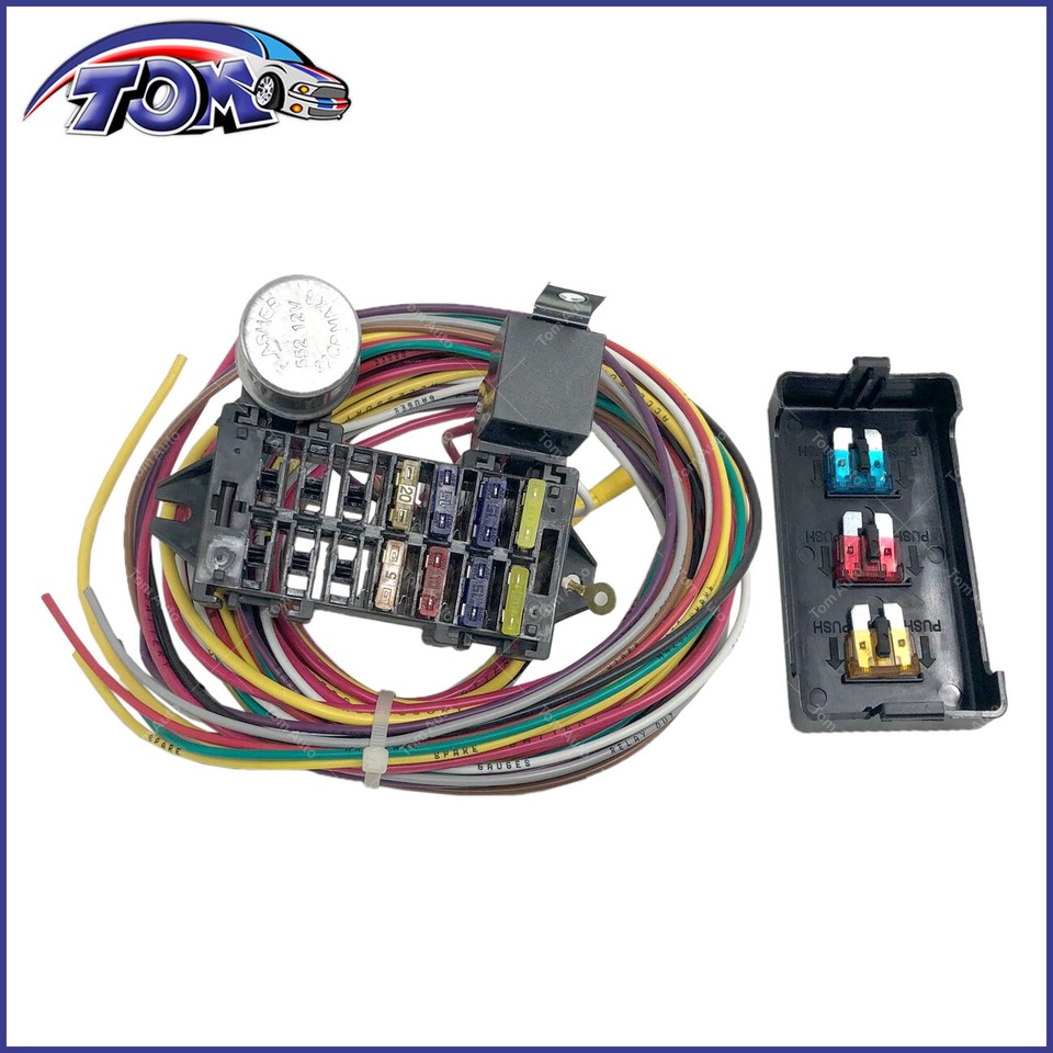 10 CIRCUIT BASIC WIRE HARNESS FUSE BOX STREET HOT RAT ROD WIRING CAR ...