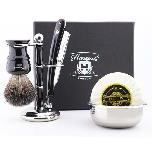 Men Shaving Kit With Barber Style Brush, Cut Throat Razor Soap Bowl ...
