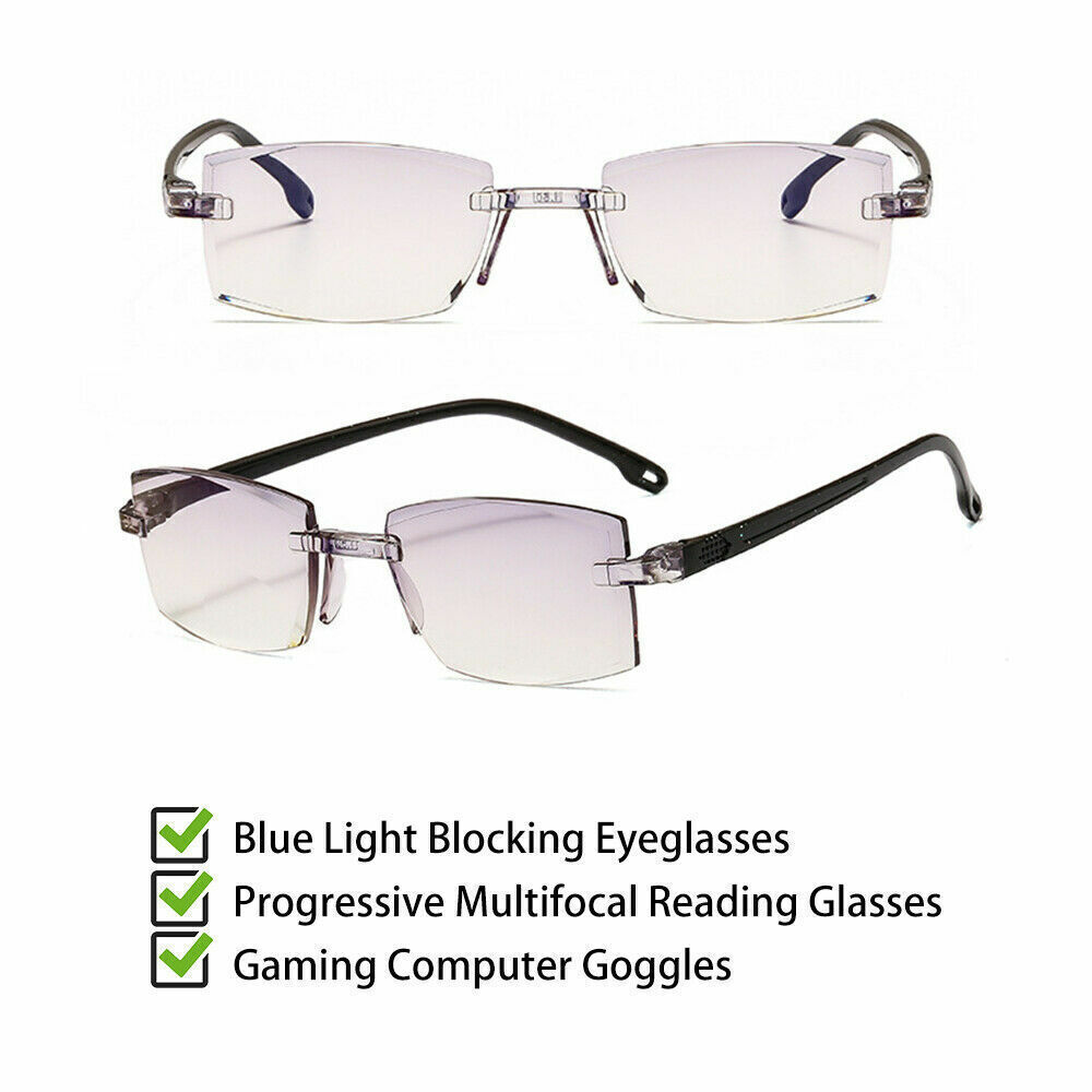 Rimless Anti Blue Light Progressive Multifocal Computer Goggles Reading ...