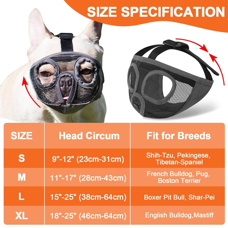 Short Snout Dog Muzzles- Bulldog Muzzle Breathable Mesh Dog Mask for Biting C... | eBay
