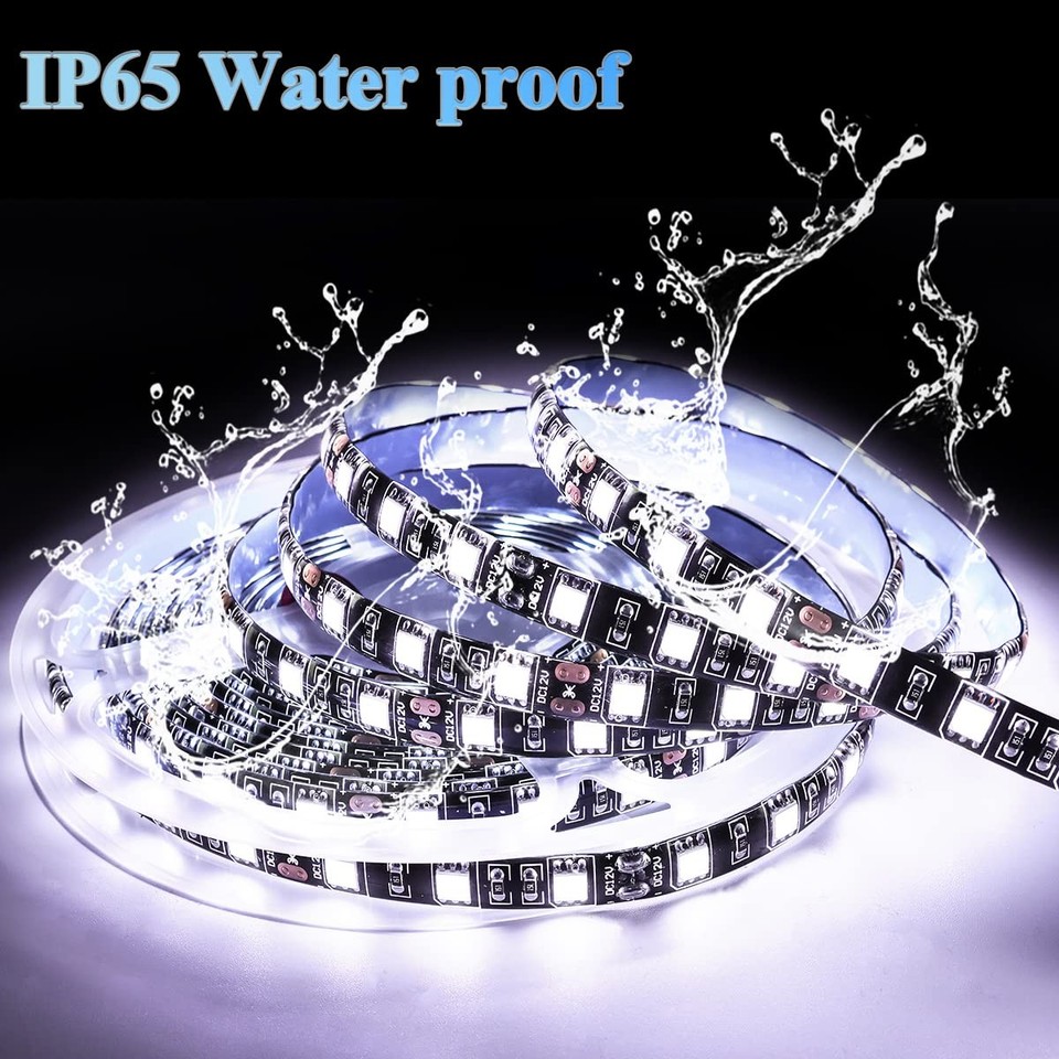 12V LED Strip Light White 6000K 16.4ft LED Light Strip Black PCB SMD ...
