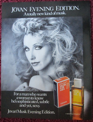 1986 JOVAN MUSK Men's Cologne Print Ad ~ Morgan Fairchild Hollywood ...