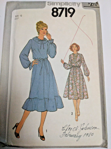 Dress Ruffle Peasant 12 Simplicity 8719 Sewing Pattern VTG 70s Prairie ...