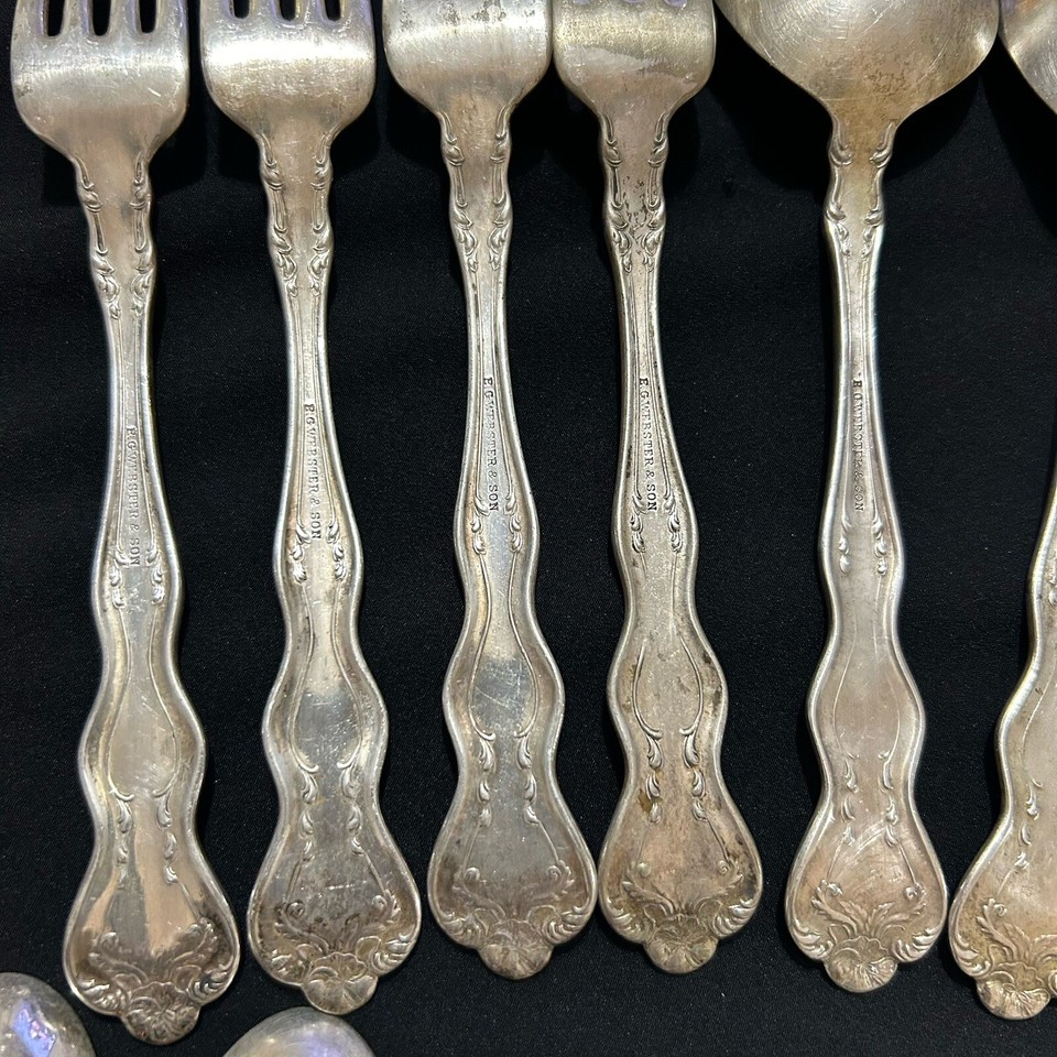 Antique 36 Pc Set E.G Webster & Son ROSE FLOWER 1886 Holmes & Edwards D ...