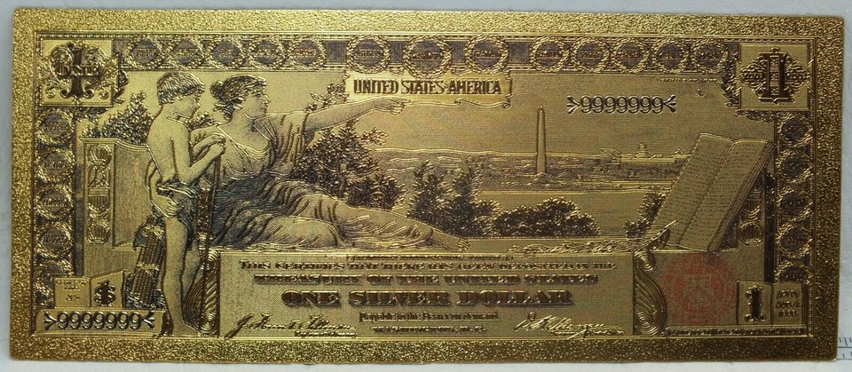 24K Gold-Plated Foil Note Currency Bill Paper Money Novelty Famous Cash ...