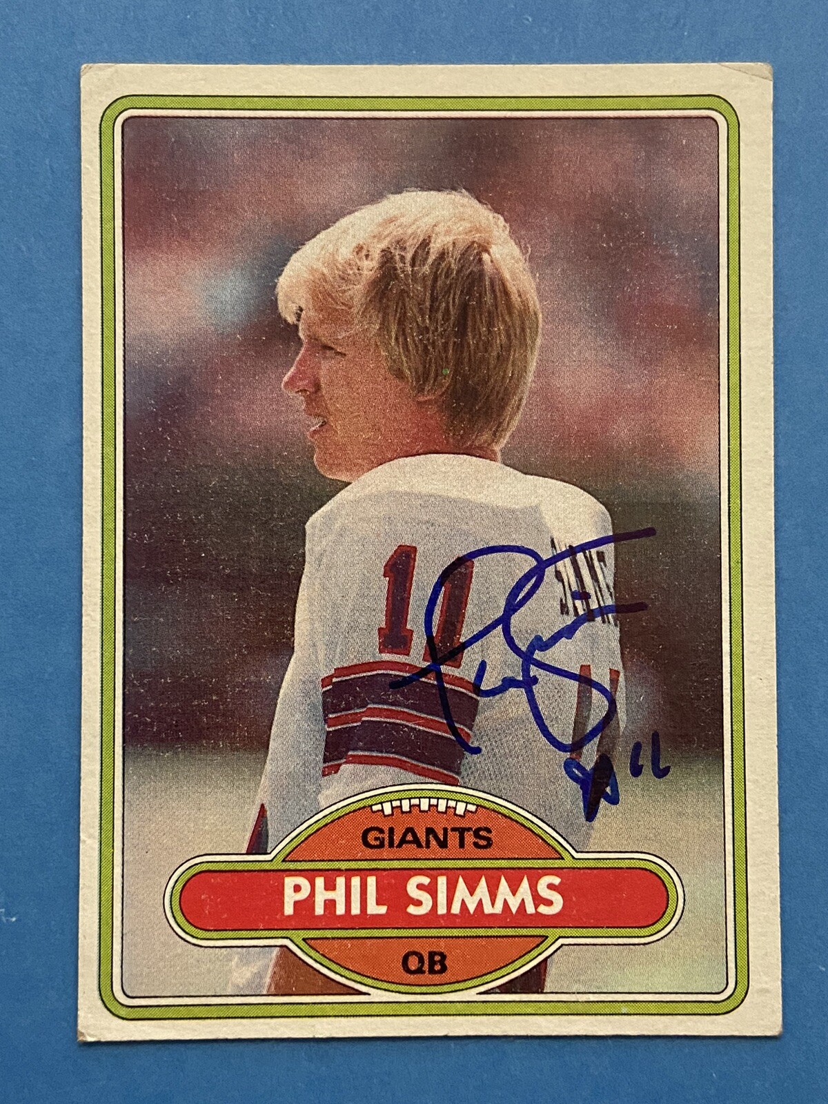 PHIL SIMMS Hand Signed ROOKIE 1980 Topps #225 New York Giants RC ...