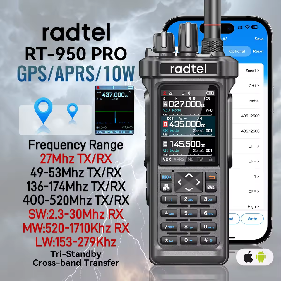Radtel RT-950 PRO Bluetooth GPS APRS 27Mhz TX/RX AM/USB/LSB GPS/APRS ...