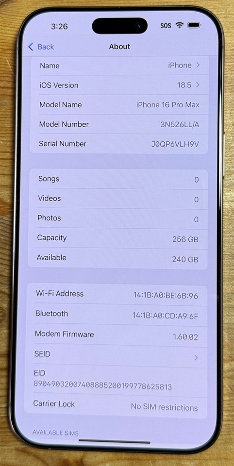 Apple iPhone 16 Pro Max (Unlocked) 256GB, Desert Titanium, Battery ...