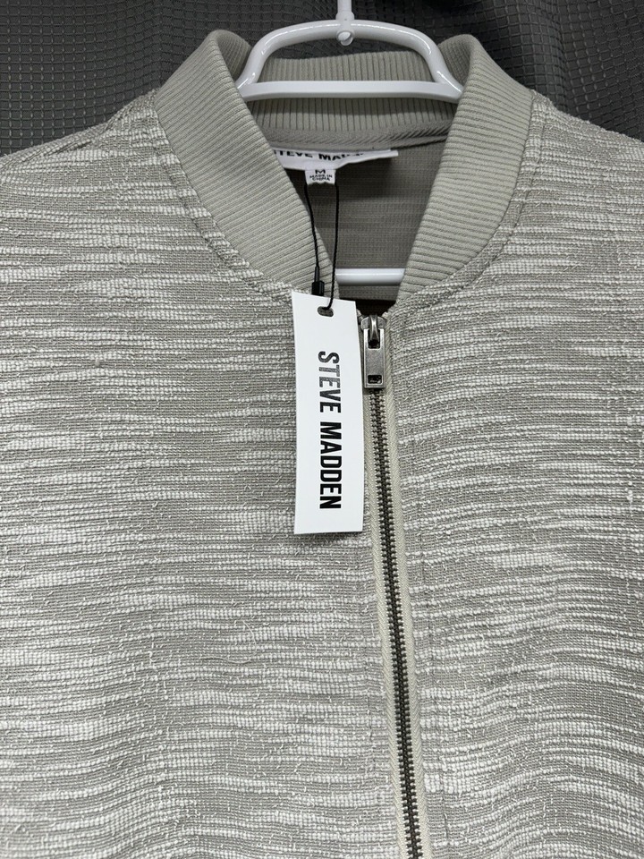 Steve Madden Womens Yves Textured Ribbed Bomber Jacket - Medium - Beige ...